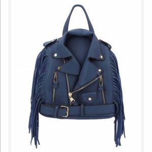 Bags | Navy Blue Motorcycle Jacket Backpack Purse | Poshmark